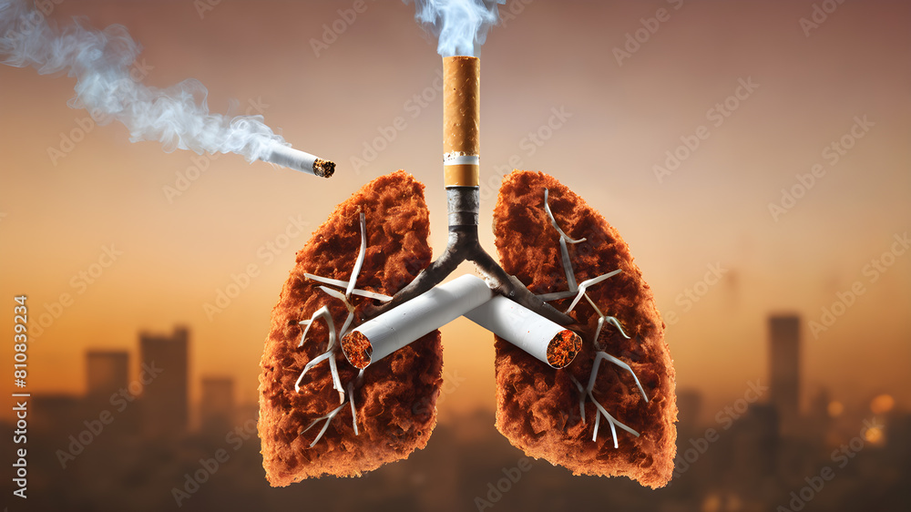 smoking, concept of no smoking and World No Tobacco Day with lung and ...
