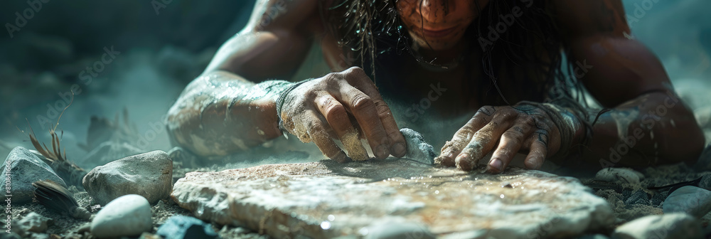 Ancient Skills: Mesolithic Hunters Creating Stone Axes for Campfires ...