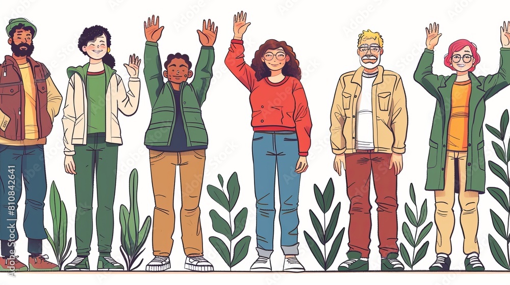 The people say hello, greeting, and wave hands. There are a multi ...