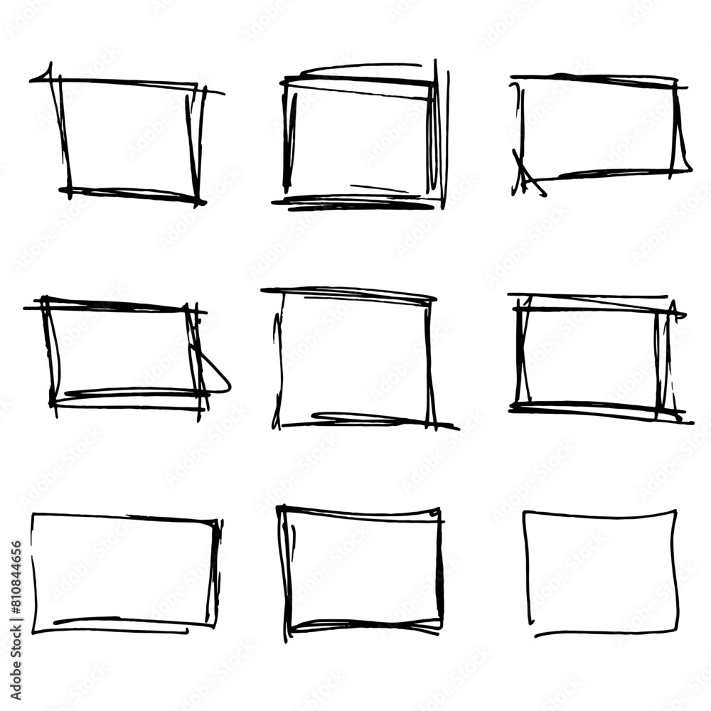 Hand drawn square frame line in black color isolated on white ...