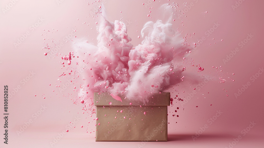 pastel pink gift box mockup with pink color splash of paint art ...