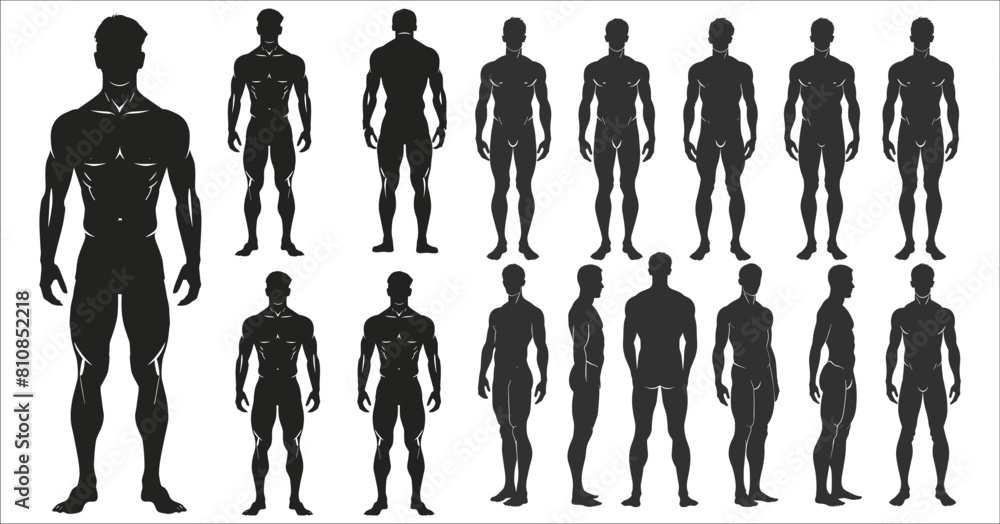 Male human body silhouettes, Human body silhouette, Man front and side ...