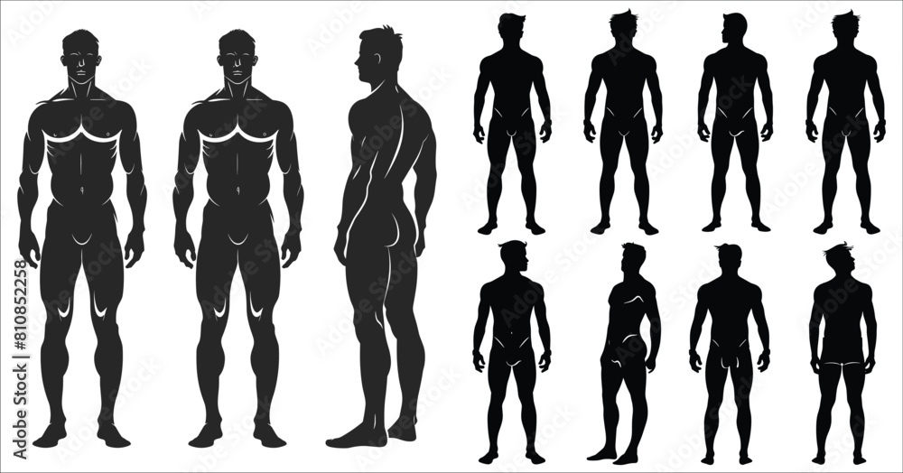 Male human body silhouettes, Human body silhouette, Man front and side ...
