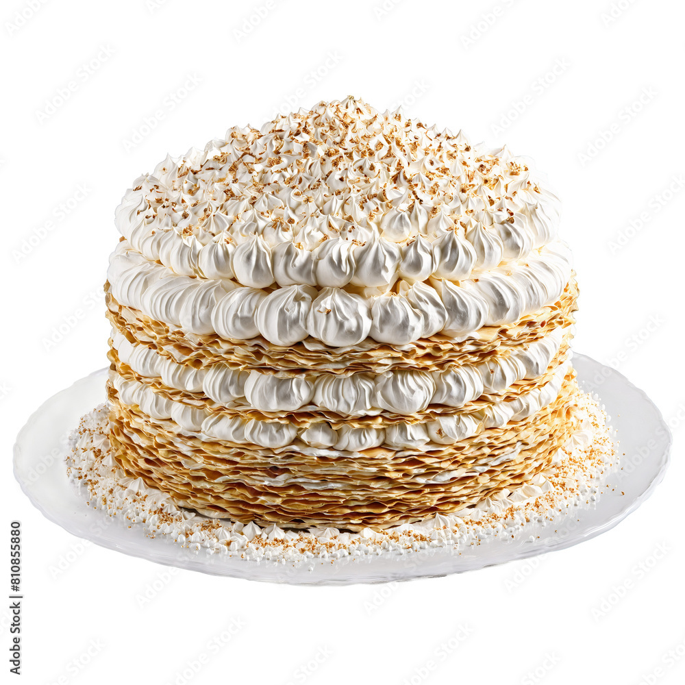 Dacquoise with layers of meringue and buttercream in cross section Food ...