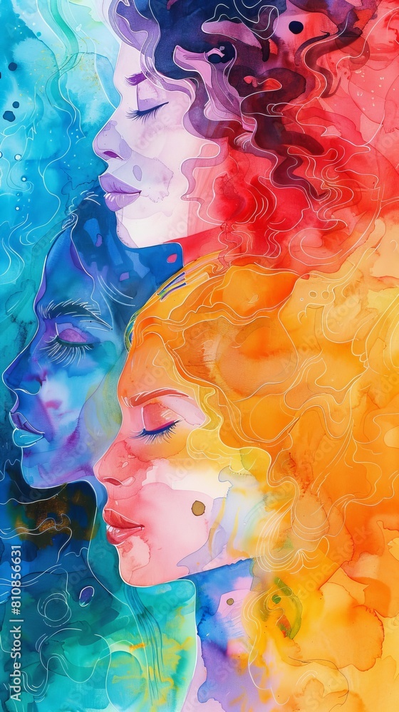 Abstract colorful art watercolor painting depicts International Women's ...