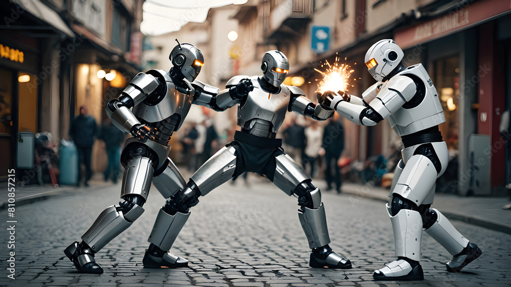 Robot competition. fight between robots. New technologies and progress ...