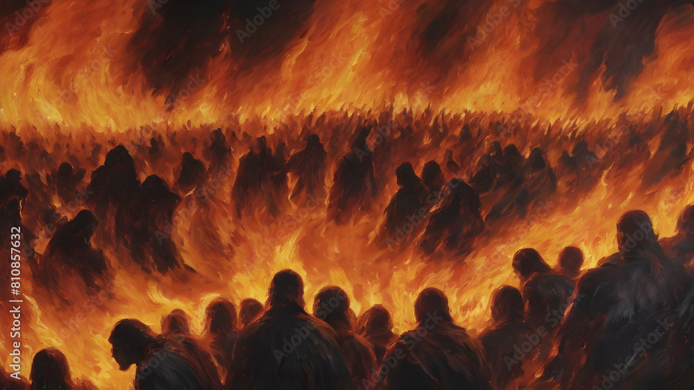 A painting of hell of suffering and eternal damnation. partially ...
