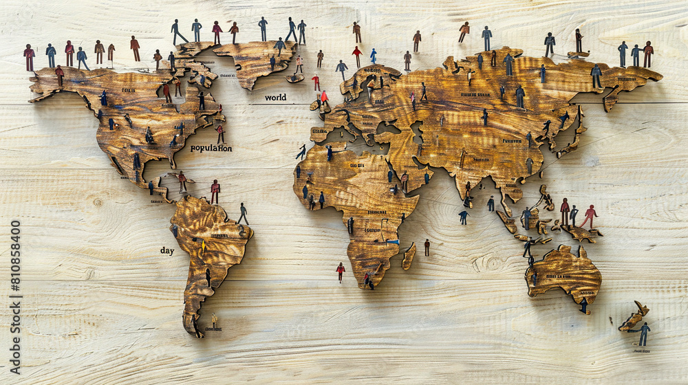 World Population Day Concept, 11July. 3d wooden world map Overcrowded ...