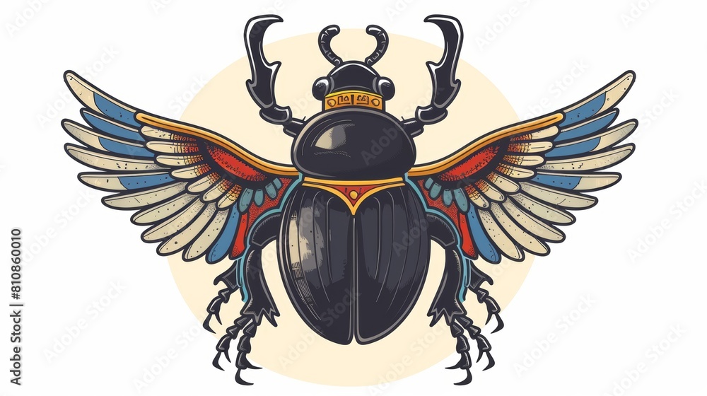 Cartoon scarab beetle modern illustration. Egyptian culture religious ...