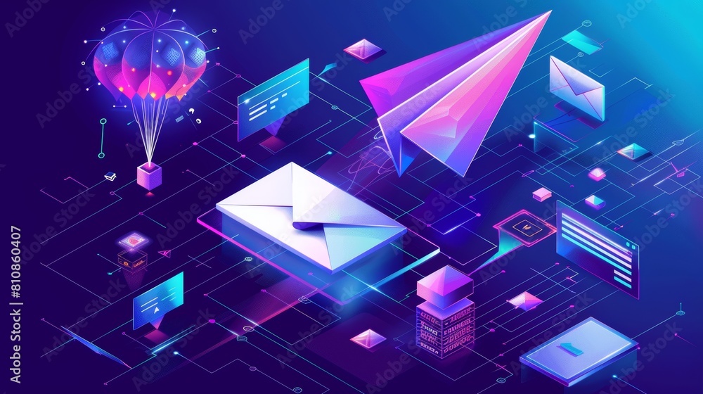 Modern illustration of a flying paper plane and parachuting icon ...