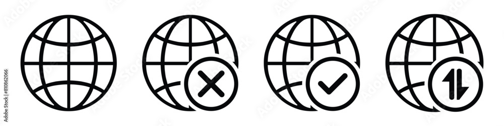 Internet connection globe icon set. network connection status symbol ...