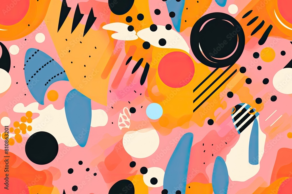 Vibrant seamless pattern with abstract geometric shapes and lines in ...