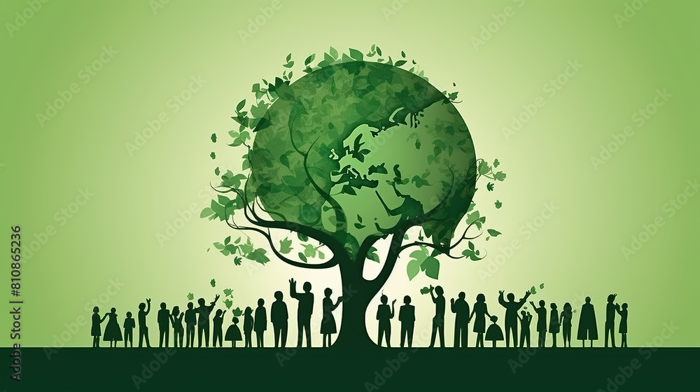 World Population Day Concept, 11July. green tree with people silhouette ...