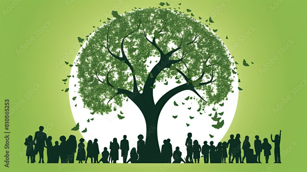 World Population Day Concept, 11July. green tree with people silhouette ...