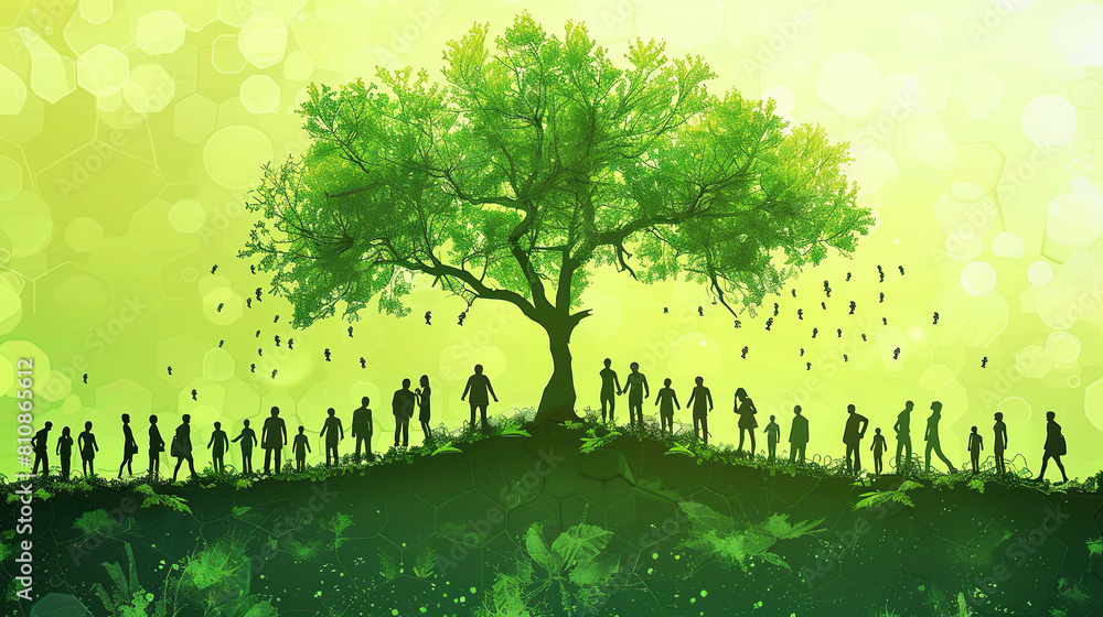 World Population Day Concept, 11July. green tree with people silhouette ...