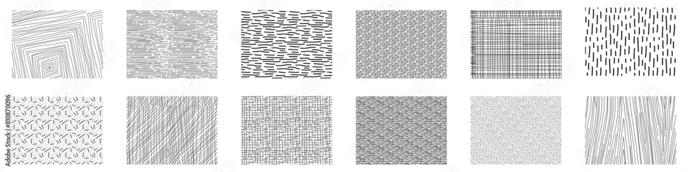Hand drawn hatching line texture set. Crosshatch, wood, rain, stippling ...