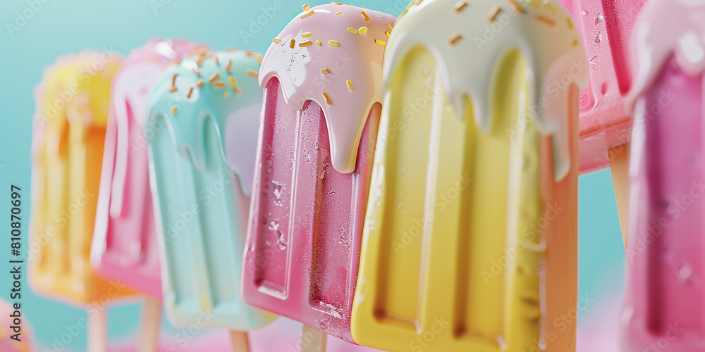 Popsicle ice cream with pastel colors, melting and dripping on the ...