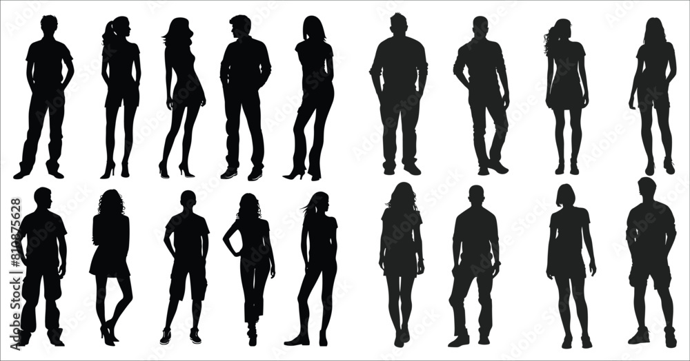 Black silhouettes of Men and women, Vector silhouettes of men and a ...