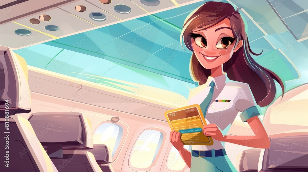Air hostess in uniform, an aircrew company flight attendant wishes safe ...