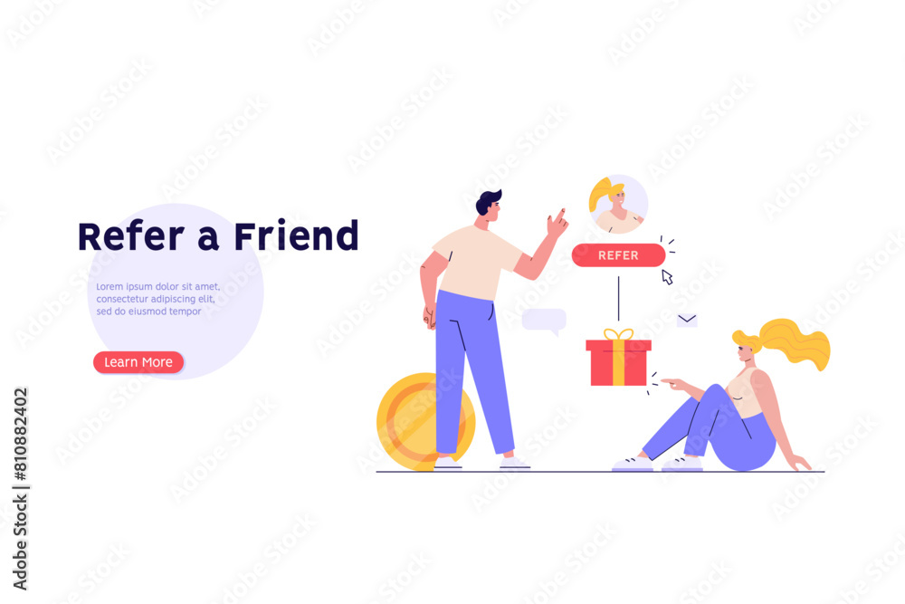 Concept of referral program, refer a friend service, sharing bonus with ...