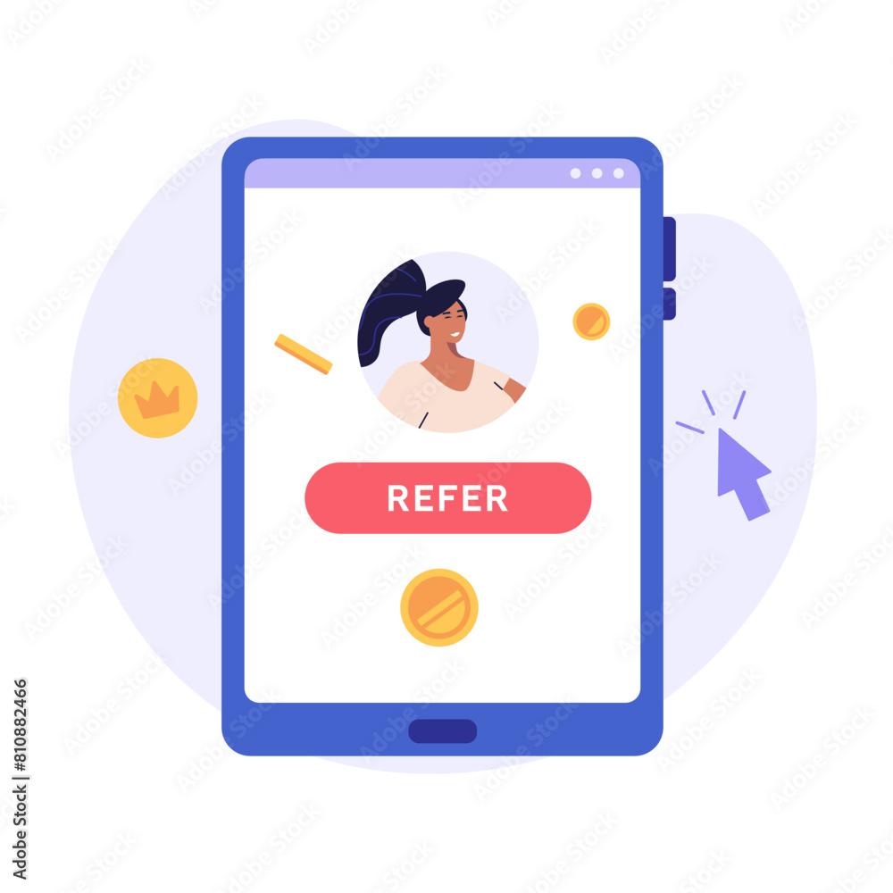 Concept of referral program, refer a friend service, sharing bonus with ...