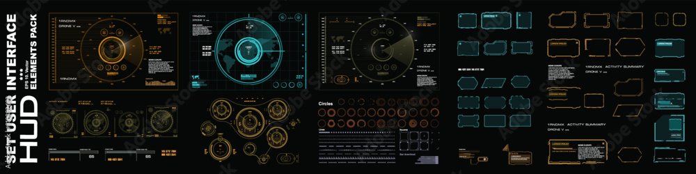 Big collection of different HUD UI elements. Futuristic set of complex ...