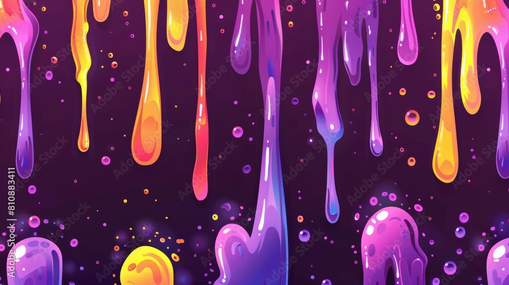 Colorful templates with drips of liquid slime on a game background. The ...