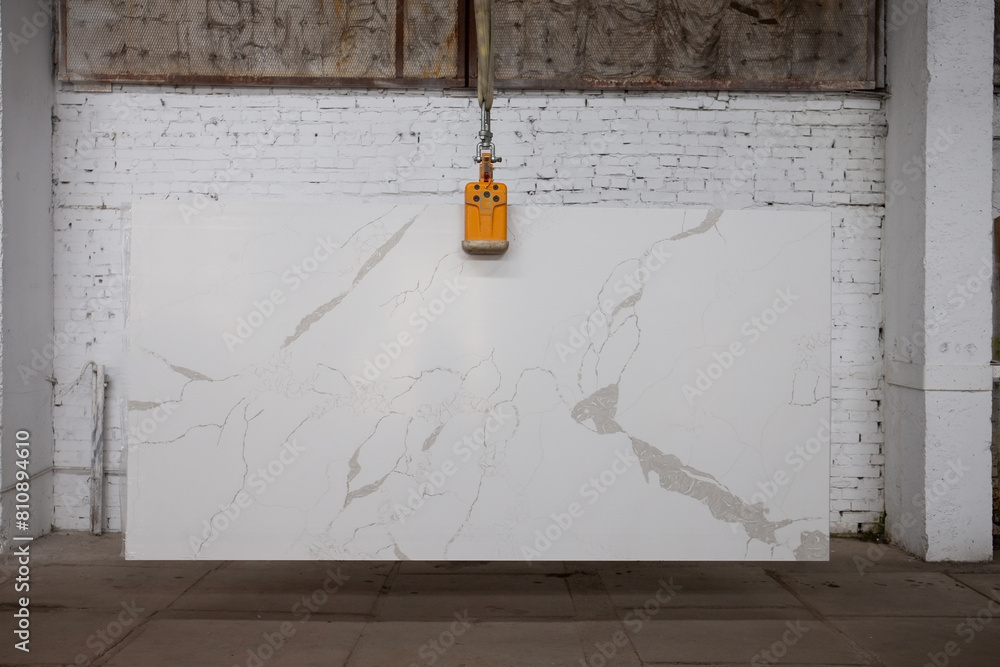Picture of a marble slab on a hanger, shot in natural light, a cut of ...