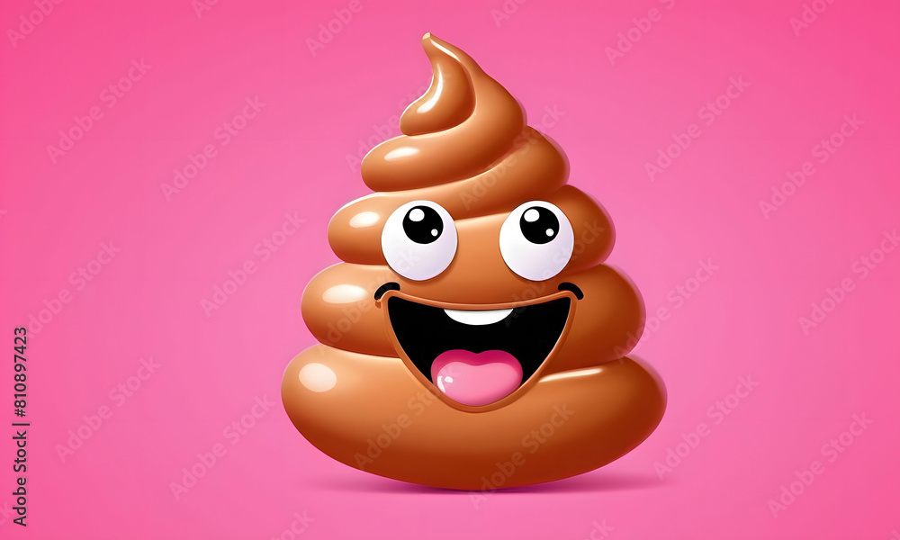 Image of a poop with a face on a pink background. Artificial ...