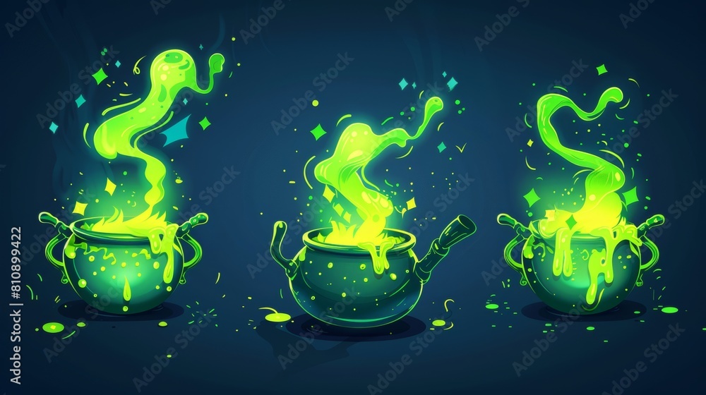 This historical witch cauldron animation set features a magic potion ...