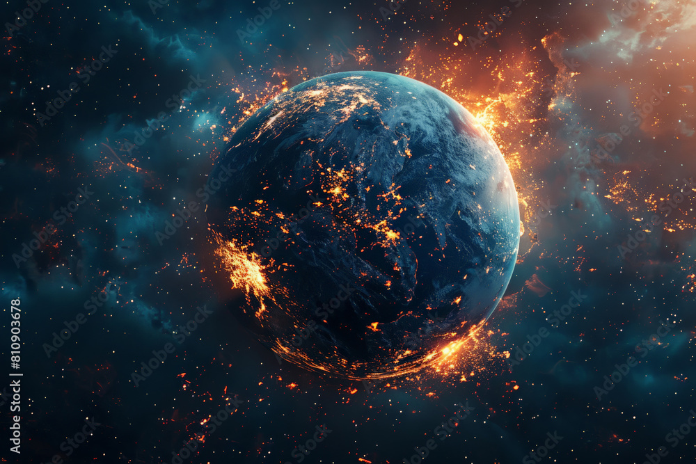 Cataclysmic apocalypse: Fiery destruction engulfs Earth in a cosmic ...
