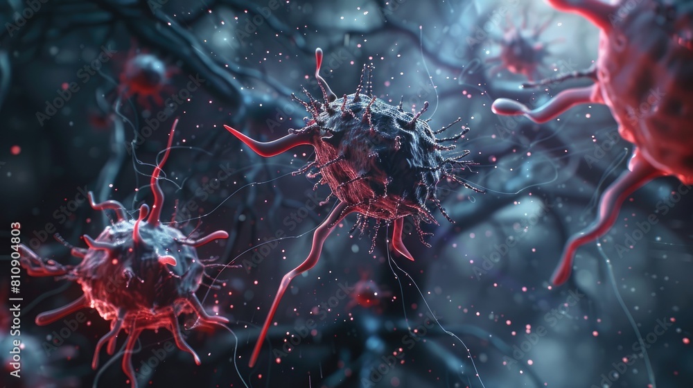 Illustrating viruses attacking nerve cells in a 3D format this concept ...