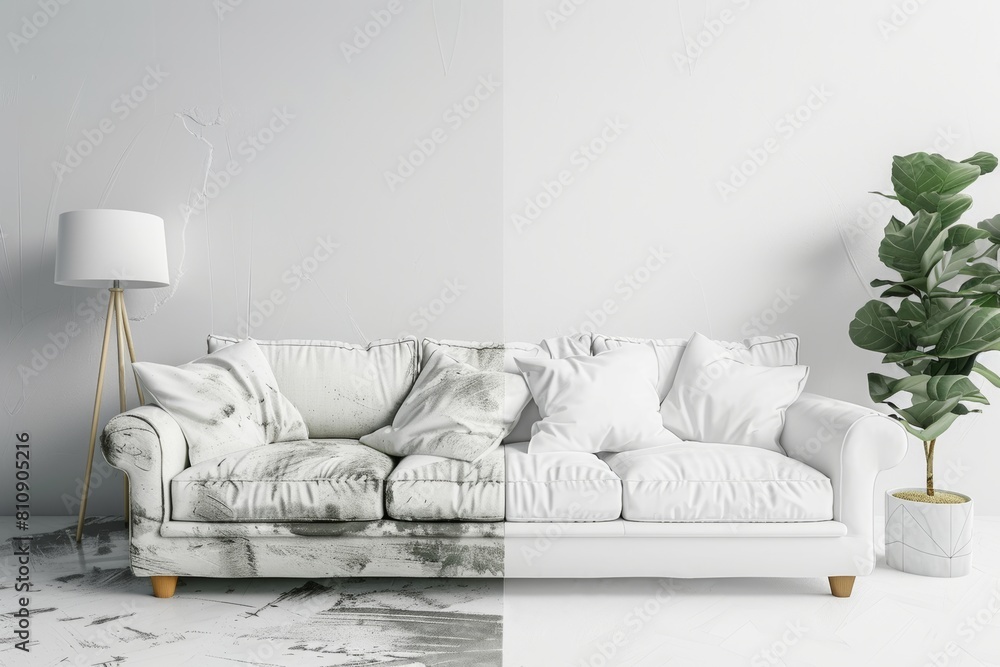 side by side comparison of the room with couch before and after ...