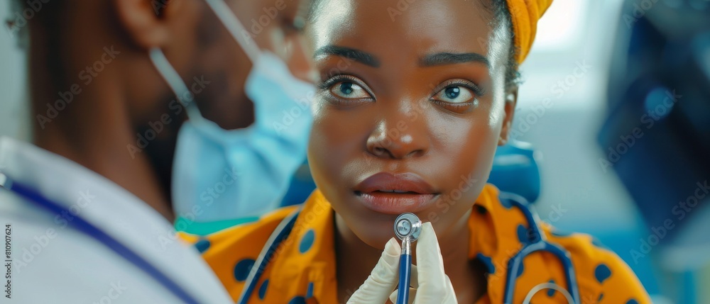 Young Black Female With a Dermatoscope Examining Neck Tissue During a ...