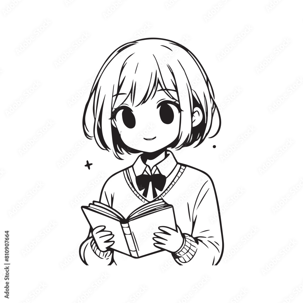 Cute Anime Girl Illustration adult coloring Pages, coloring book ...