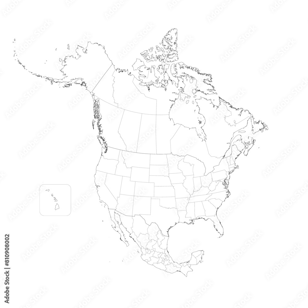 Political map of North American countries Canada, United States of ...
