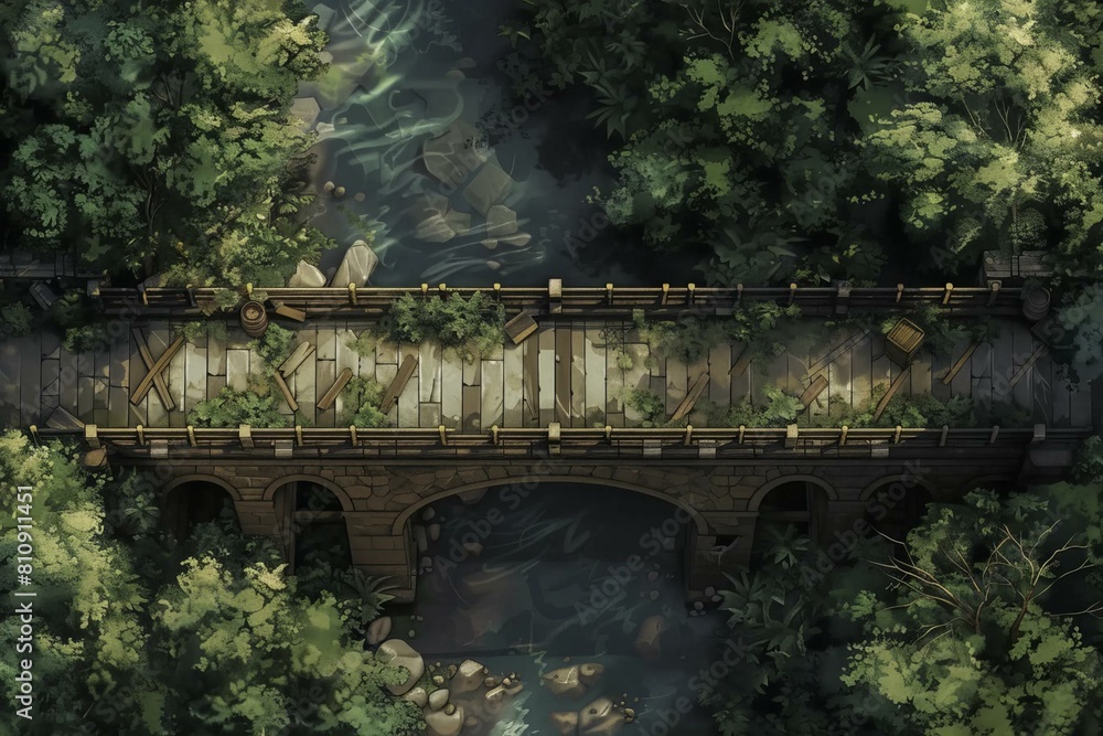 DnD Battlemap bridge, stone, ruins, cliffs, connection, broken Stock ...