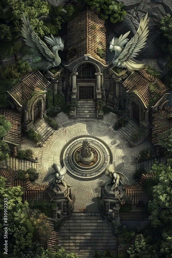 DnD Battlemap church, guardian, gryphon, ruins Stock Illustration ...