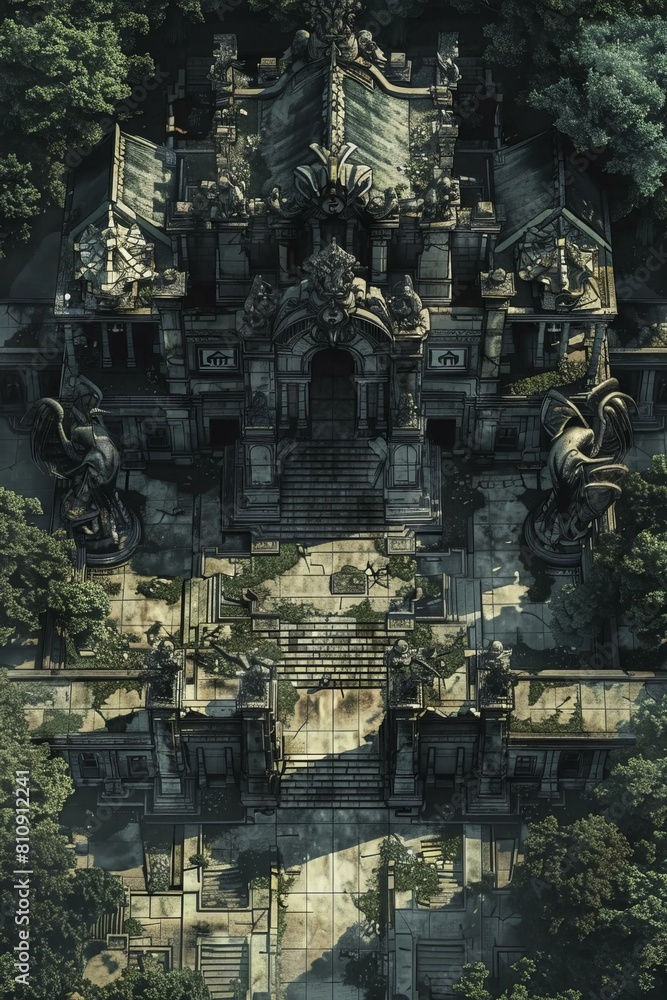 DnD Battlemap church, guardian, gryphon, stained glass window, old ...