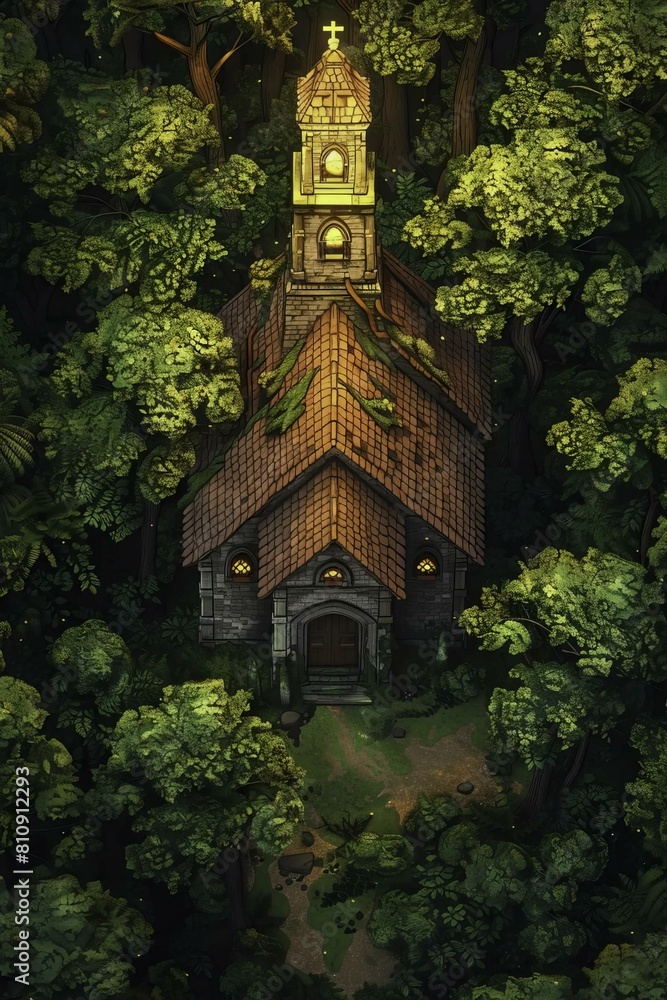 DnD Battlemap church, luminous, lantern, architectural, beauty, japan ...
