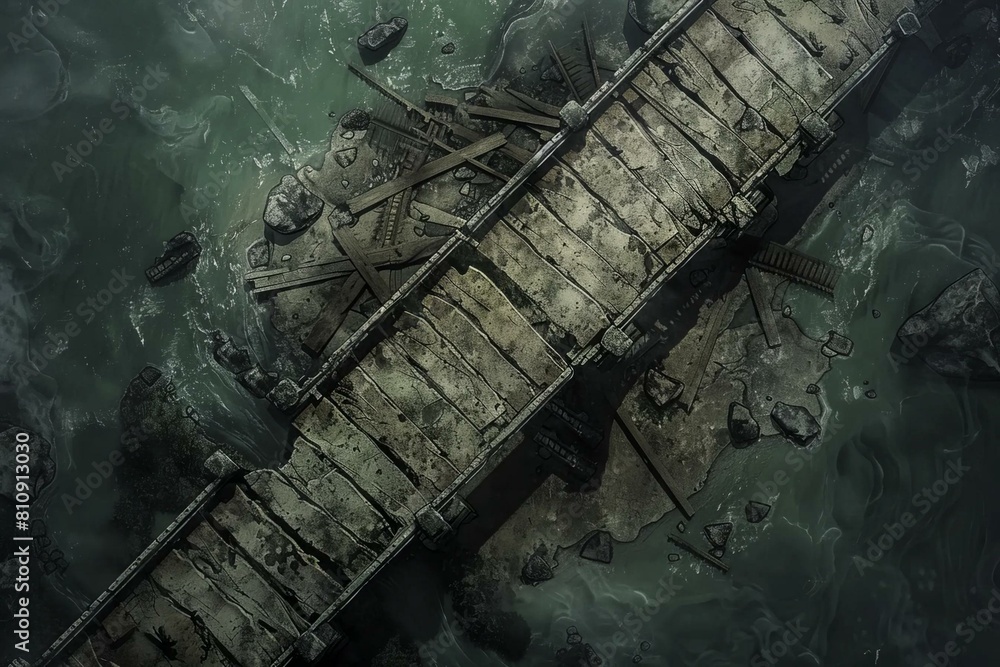 DnD Battlemap collapsed, bridge, fantasy, battle, map, destroyed Stock ...