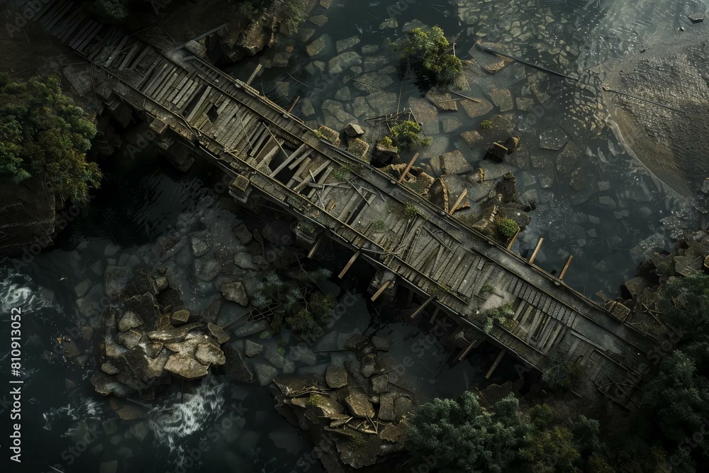 DnD Battlemap collapsed, bridge, detailed, battlemap, ruined, tags ...