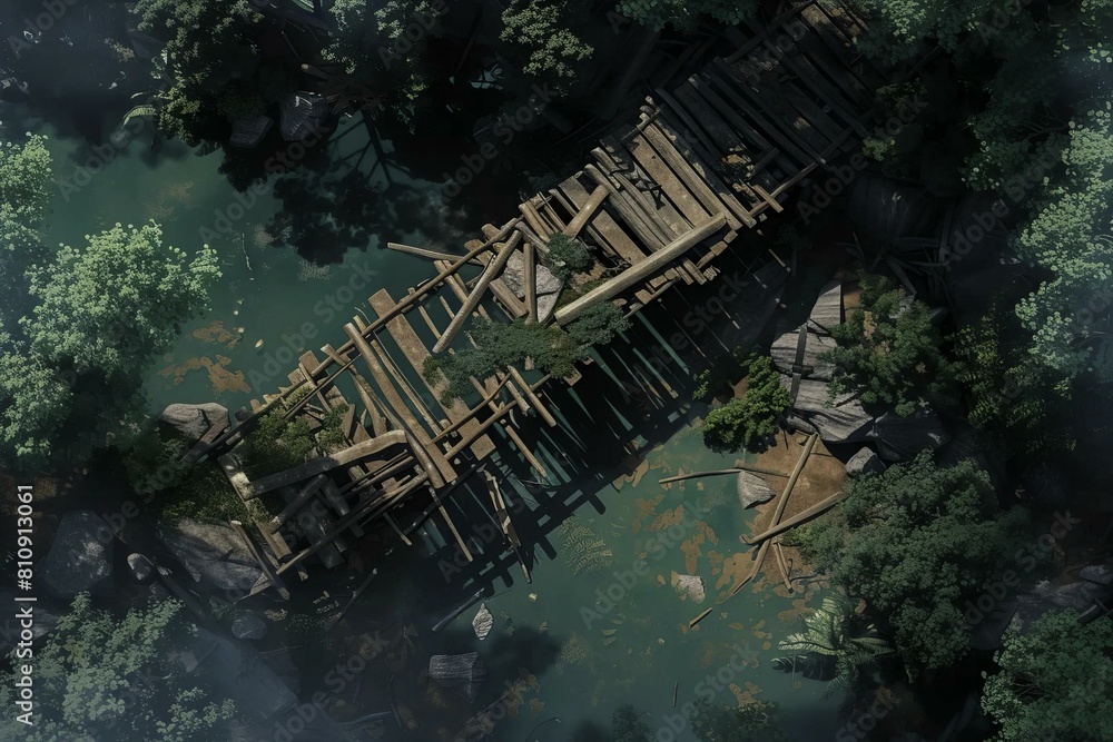 DnD Battlemap battlemap, collapsed, bridge, tabletop, gaming, plan ...