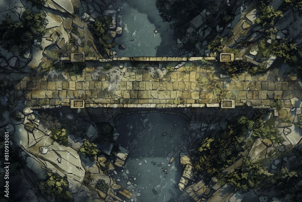 DnD Battlemap collapsed, bridge, group, crosses, broken, moonlight ...