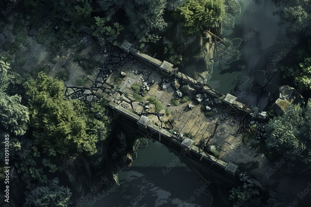 DnD Battlemap fantasy, battle, map, epic, collapsed, bridge Stock ...
