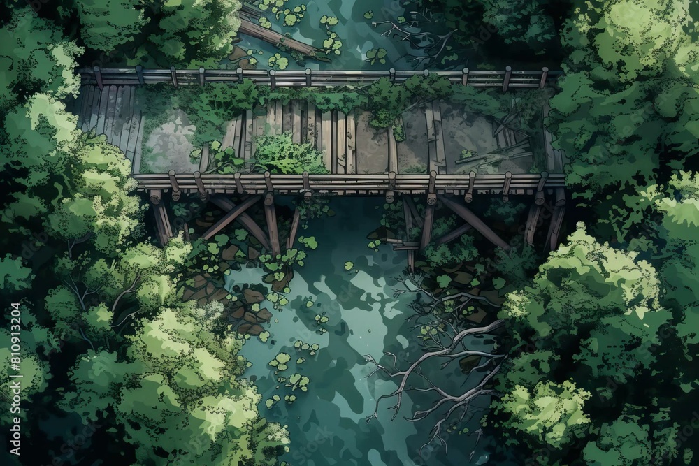 DnD Battlemap collapsed, bridge, adventurers, cross, broken, broken ...