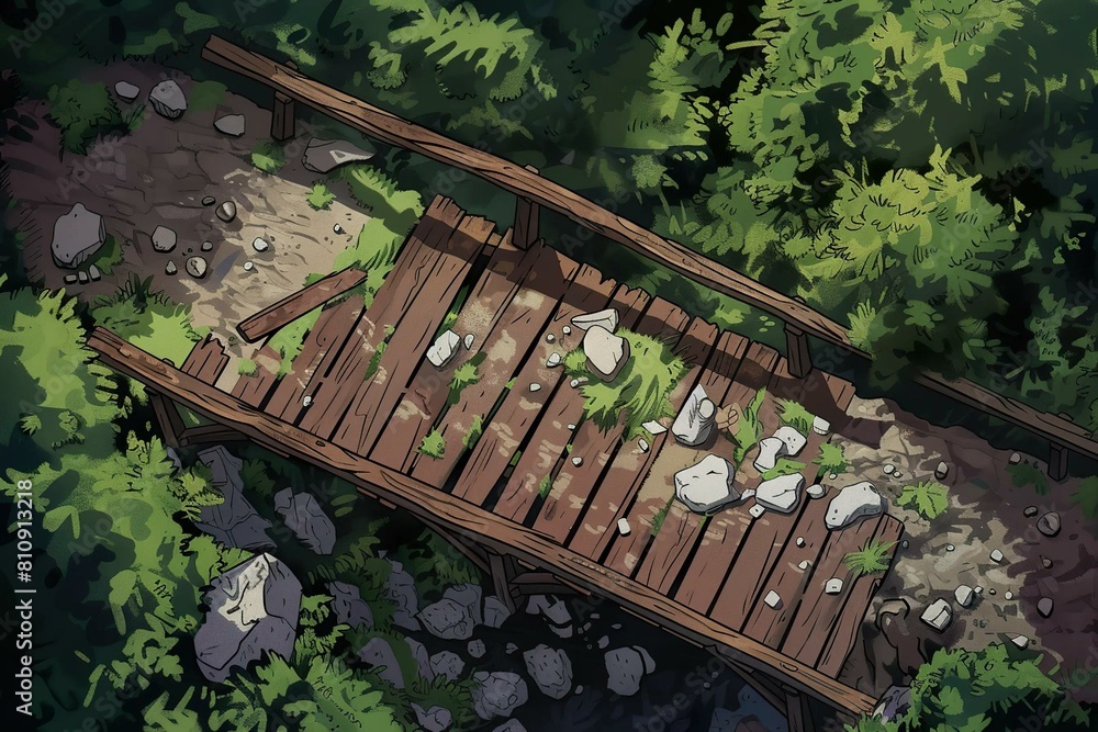 DnD Battlemap collapsed, bridge, ancient, structure, lush, forest Stock ...