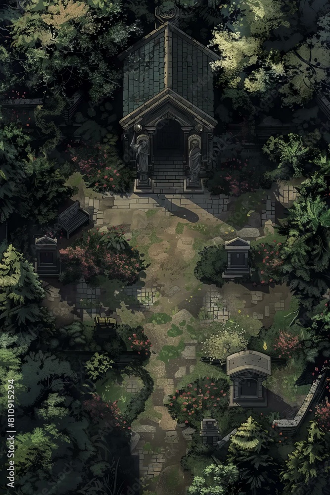 DnD Battlemap Cemetery with Eternal Rest - A solemn graveyard scene ...