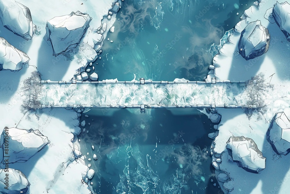 DnD Battlemap snow, ice, bridge, battlemap, terrain, river Stock ...