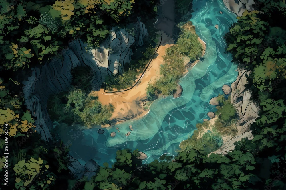 DnD Battlemap underground, river, mysterious, winding, waterway, cave ...